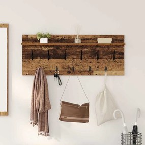 věšák, nástěnný, 1 prkno, háčky, kompozitní dřevo, 40x100x12 cm, staré dřevo, Dekorino TK20260019