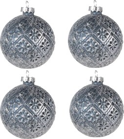 Set 4ks modro-stříbrná vánoční skleněná ozdoba koule - Ø 8*8 cm