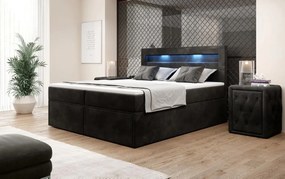 Boxspring postel AMELIE s úložným prostorem a LED, samet Velikost postele: 140 × 200 cm, Barvy sametu: Černý samet, Výběr matrace: Oboustranná…