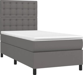 Box spring postel s matrací a LED šedá 90x200 cm umělá kůže 3135925