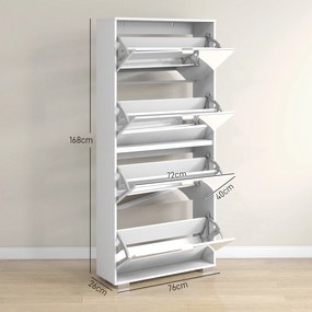 HOMCOM 2-in-1 Botník se Zrcadlovými Dveřmi, 4 Klopové Dveře, Nastavitelné Policie, Úsporný, 76L x 26W x 168H cm Bílý | Aosom