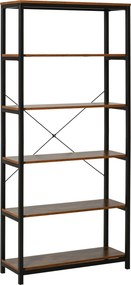 HOMCOM Retro Knihovna v Průmyslovém Stylu s 6 Otevřenými Policemi pro Knihy a Protipádovým Systémem pro Obývací Pokoj a Kancelář 80x30x180 cm v Rusti…