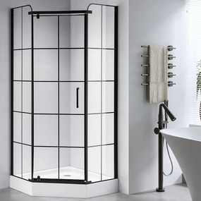 BPS-koupelny Pětiúhelníkový sprchový kout HYD-PK06B 90x90 cm černá/transparent + vanička HYD-PSV-SXL07B bílá