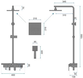 Sprchová souprava MAXMAX Rea BRAVO černá s policí a výtokem do vany