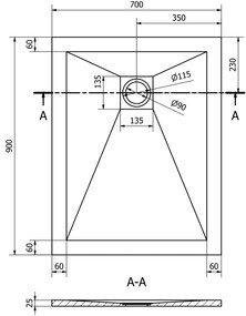 Mexen Stone+, obdélníková vanička z minerálního kompozitu 90 x 70 cm, antracitová, 44717090