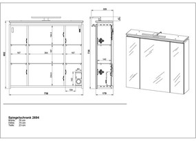 Antracitová koupelnová skříňka se zrcadlem a osvětlením 76x74 cm Modesto – Germania