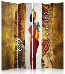 Ozdobný paraván Africká žena - 145x170 cm, čtyřdílný, klasický paraván