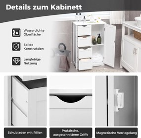 Costway Koupelnová skříňka se 4 zásuvkami a 1 magnetickým zámkem koupelnová