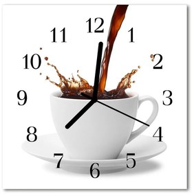 Skleněné hodiny čtvercové Kávový hrnek