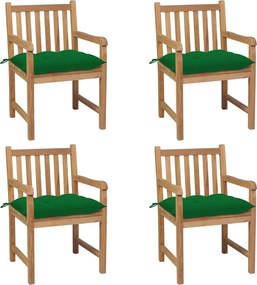 Zahradní židle 4 ks zelené podušky masivní teak 3073024