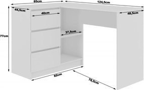 Počítačový stůl B16 levá dub sonoma/bílá
