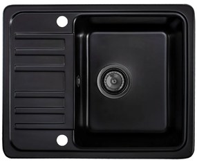 Sink Quality Sapphire, granitový kuchyňský dřez 565x460x210 mm + černý sifon, 1-komorový, černá, SKQ-SAP.C.1KKO.XB