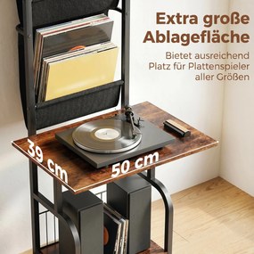 HOMCOM regál na CD/DVD/Blu-ray s 3 textilními kapsami a odkládacím stolkem — industriální, rustikální hnědá/černá (50 x 48,5 x 144 cm)