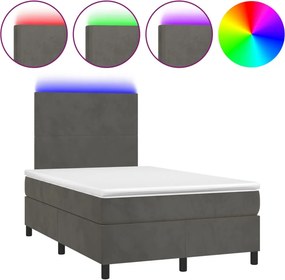 Box spring postel s matrací a LED tmavě šedá 120x200 cm samet 3135994