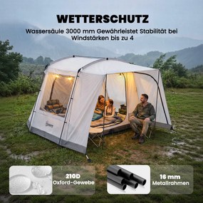 Zadní stan pro 2-4 osoby, 320 x 280 x 205 cm 2 v 1 nepromokavý tunelový stan se 4 dveřmi a okénkem na zemi