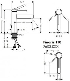 Hansgrohe Finoris, umyvadlová baterie 110, s výpustí Push-Open, EcoSmart, chromová, 76023000