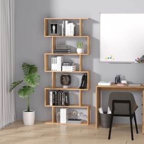 HOMCOM Knižní polička Zigzag v moderním designu 80Š x 23H x 192V cm, 6 úrovní, barva světlého dubu