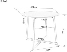 Jídelní stůl Luna 90 cm bílý mramor/černý