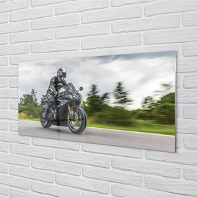 akrylový obraz Motocykl silnice mraky nebe 125x50 cm