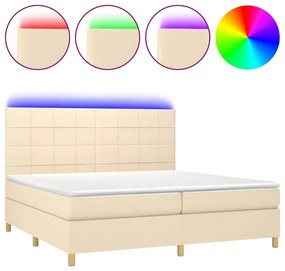 vidaXL Box spring postel s matrací a LED krémová 200x200 cm textil