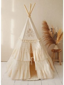 Boho stan teepee s volánky a výšivkou béžový