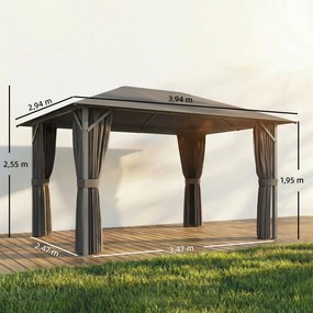 Pavilon cca 4x3m Vodoodpudivý Stabilní Zimovzdorný Zahradní pavilon s moskytiérou 4 boční panely Větrání Odtokové otvory