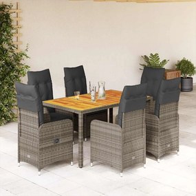 7dílný zahradní bistro set s poduškami šedý polyratan 3277023