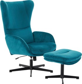 XXXLutz RELAXAČNÍ KŘESLO S TABURETEM, kov, textil, petrolej Hom`in - Křesla klasická - 002381038101