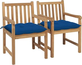 Zahradní židle 2 ks modré podušky masivní teak 3062755