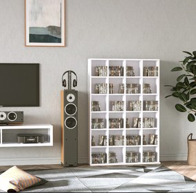 HOMCOM Úložný prostor na CD a DVD, multimediální úložná jednotka se 24 přihrádkami, maximální kapacita 480 CD/312 DVD, dřevěná knihovna s nastaviteln…