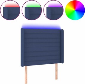 Čelo postele s LED modré 93 x 16 x 118/128 cm textil 3124176
