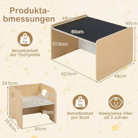 Costway Dětský stůl s 2 židličkami set a židlí s deskovým hracím stolem
