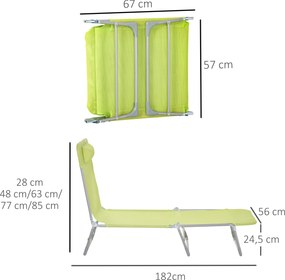 Outsunny zahradní lehátko, skládací, s odnímatelným polštářem, opěradlo nastavitelné ve 5 polohách, zelené