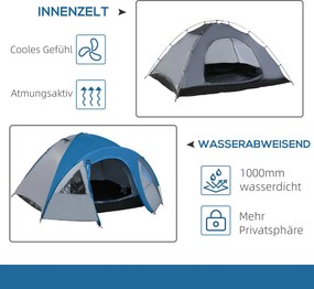 Outsunny dvoustěnný kopulový stan venkovní iglú pro 4 osoby, 4 roční období, vodotěsný, s moskytiérou, taška na přenášení| Aosom