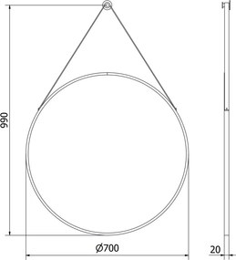 Mexen String kulaté koupelnové zrcadlo 70 cm, černý rám - 9854-070-070-000-70