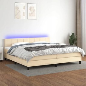 Box Spring Postel S Matrací A Led Textil Krémová Blok se čtverci 200 x 20