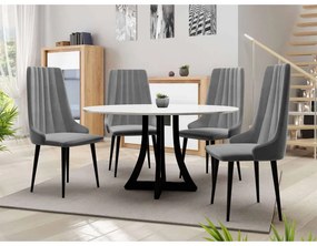 Kulatý stůl Dagerto FI 100 se 4 židlemi ST93 03, Barva: bílý lesk / černý lesk, Potah: Magic Velvet 2225