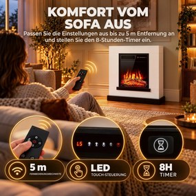 HOMCOM elektrický krb s římsou, topením a 3D efektem plamene, 80 cm, bílý