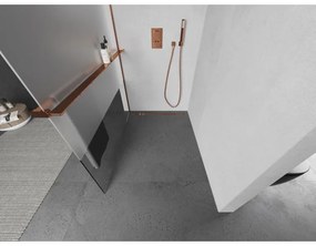 Mexen Kioto+ L, sprchová zástěna Walk-In s poličkou a věšákem 110 x 200 cm, 8mm čiré sklo-námraza, růžové zlato profil, 800-110-123-60-35