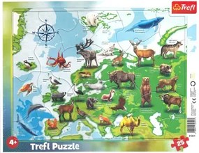 Trefl - Puzzle - Mapa Evropy se zvířátky / 25 dílků / 31.5 x 23.5 cm /
