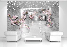 Fototapeta - Kouzelný 3D tunel s květinami (254x184 cm)