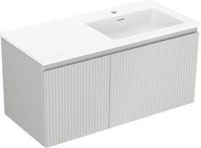 Mexen Rivel, koupelnová skříňka 100 cm s pravým umyvadlem Otis, 1S, 1D, drážkovaná, šedá matná/bílá matná - 91A23-10047-3-BBFF62-W18P01