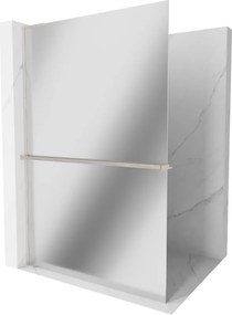 Mexen Kioto+ L, sprchová zástěna Walk-In s poličkou a věšákem 120 x 200 cm, 8mm sklo vzor zrcadlo, broušená ocel profil, 800-120-123-97-50