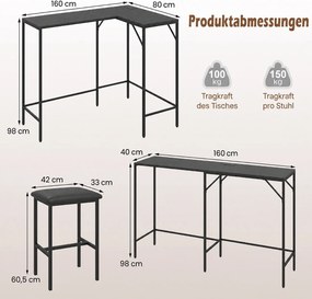 Costway Barový stolní set s 2 barovými židlemi, barový stůl s integrovanou