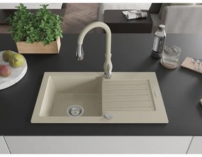 Mexen Pablo, 1-komorový granitový dřez 752x436x161 mm a dřezová baterie Savita, béžová, 6510-69-672601-69