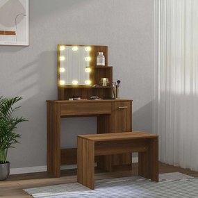 Toaletní stolek sada s LED hnědý dub kompozitní dřevo 3114122