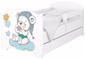Dětská postel Oskar Medvídek v čepičce 160x80 cm - Bílá - 1x krátká + 1x dlouhá zábrana bez šuplíku