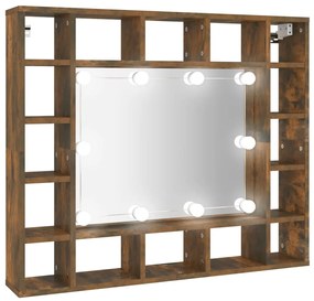 vidaXL Zrcadlová skříňka s LED kouřový dub 91 x 15 x 76,5 cm