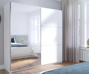 Vysoká šatní skříň 151 cm se zrcadlem APASTO - bílá