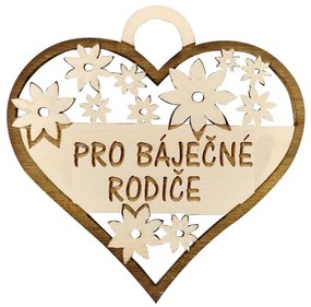 AMADEA Dřevěné srdce s textem "pro báječné rodiče", 7 cm, český výrobek